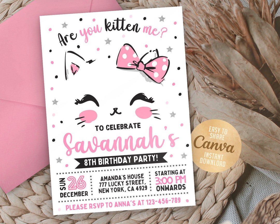 Cat Birthday Invitation, Cat Theme Birthday Invitation, Paw-ty Birthday ...