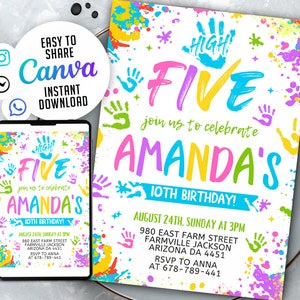 Girl High Five Invitation, Editable Confetti 5th Birthday Invite ...