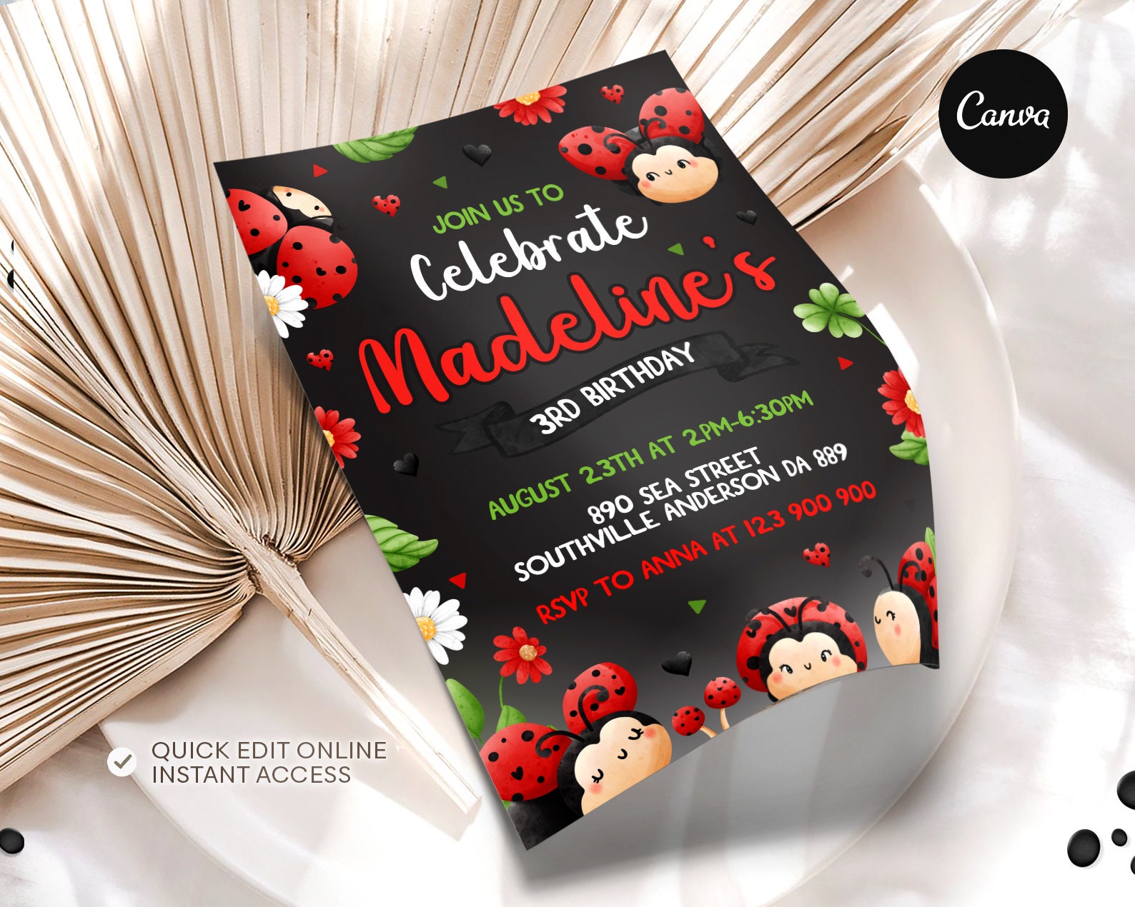 Editable Ladybug Birthday Invitation 3rd Birthday Invitation - Etsy