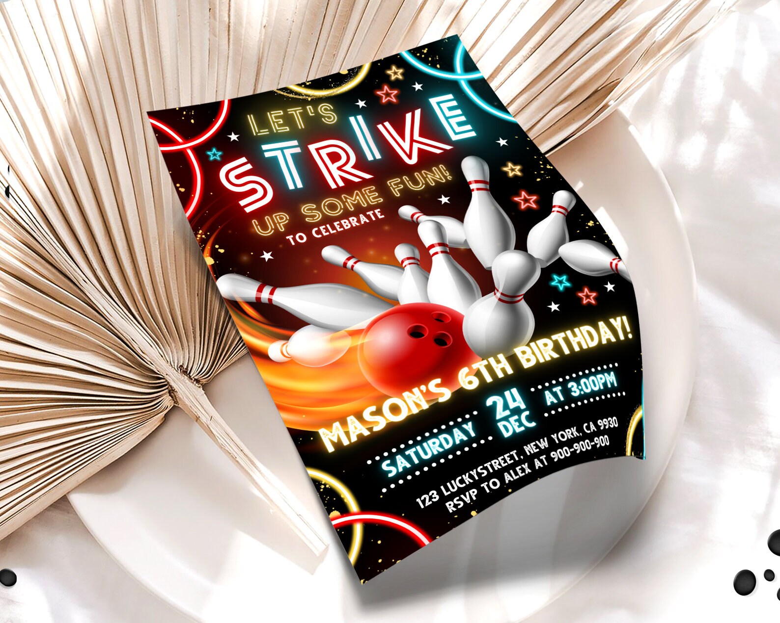 Editable Bowling Birthday Invitation, Kids Party Invite (digital ...
