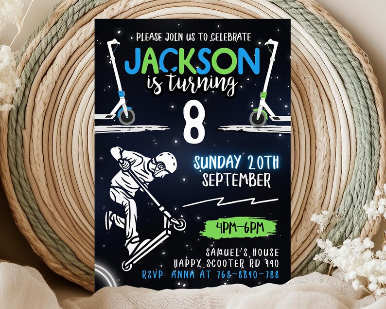 Scooter Birthday Invitation Template, Editable Canva Party Invite (5x7 ...