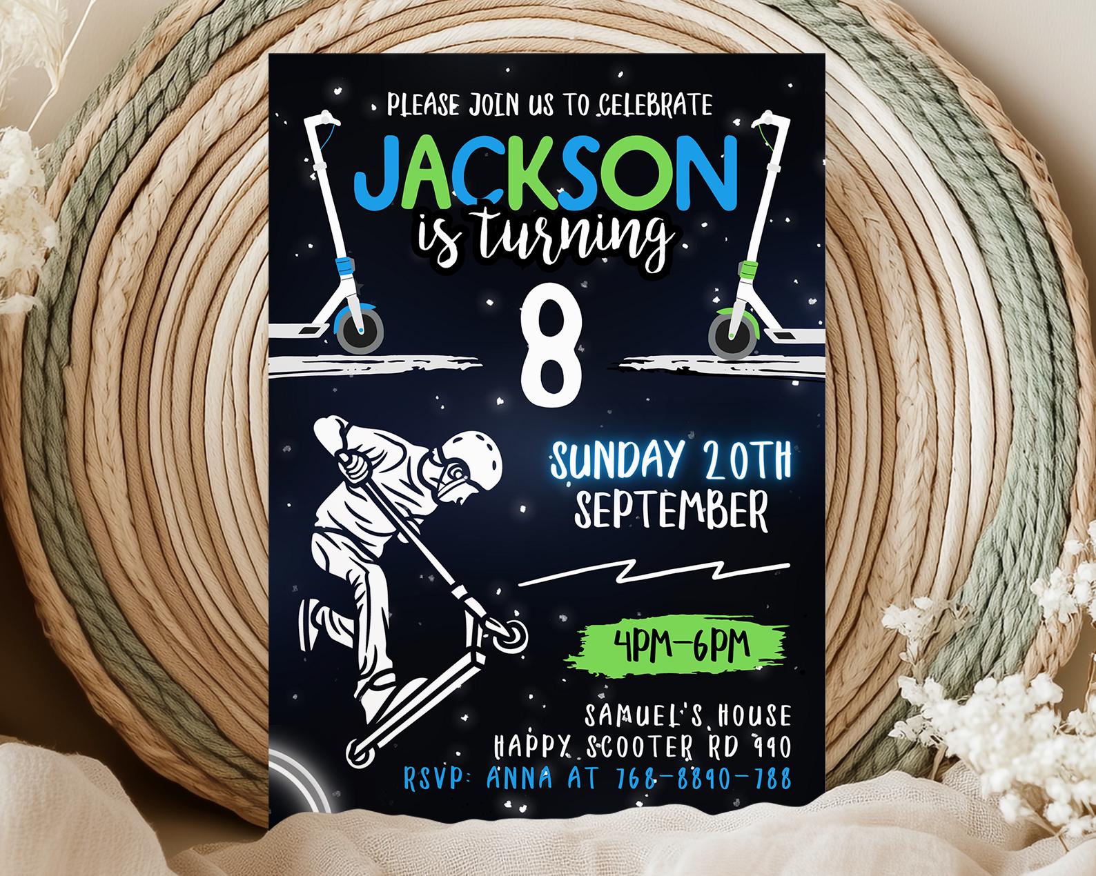 Scooter Birthday Invitation Template, Editable Canva Party Invite (5x7 ...
