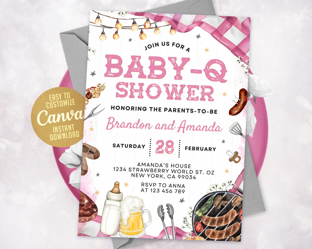Pink BBQ Baby Shower Invitation, Baby-q Invitation, Baby Sprinkle, Baby ...