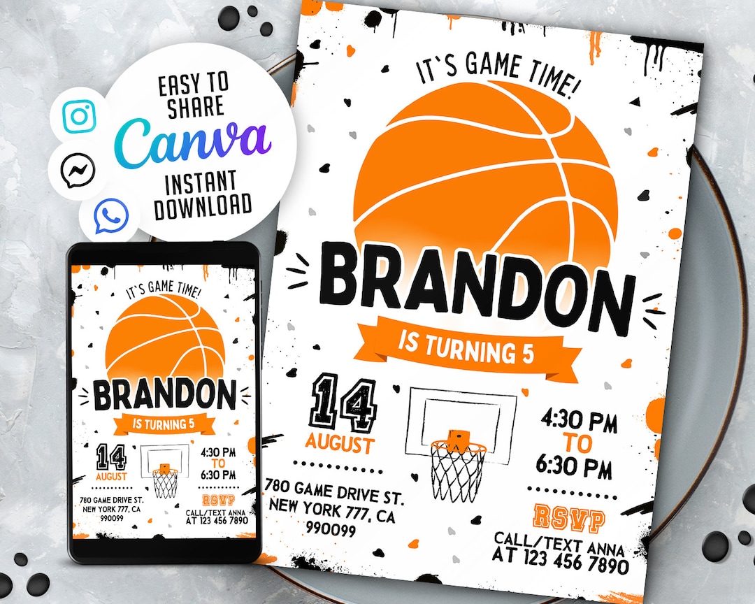Basketball Invitation, Basketball Birthday Invitation, Instant Download ...