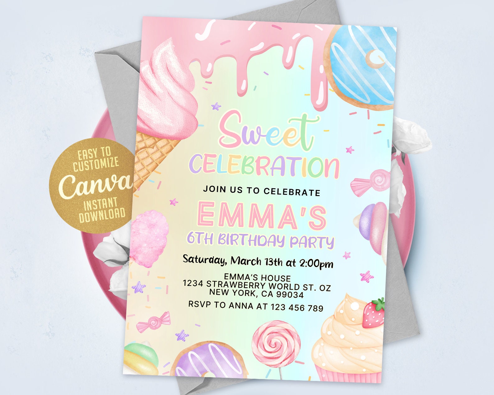 Sweet Celebration Invitation, Candy Land Party Invite, Sweets Candy ...