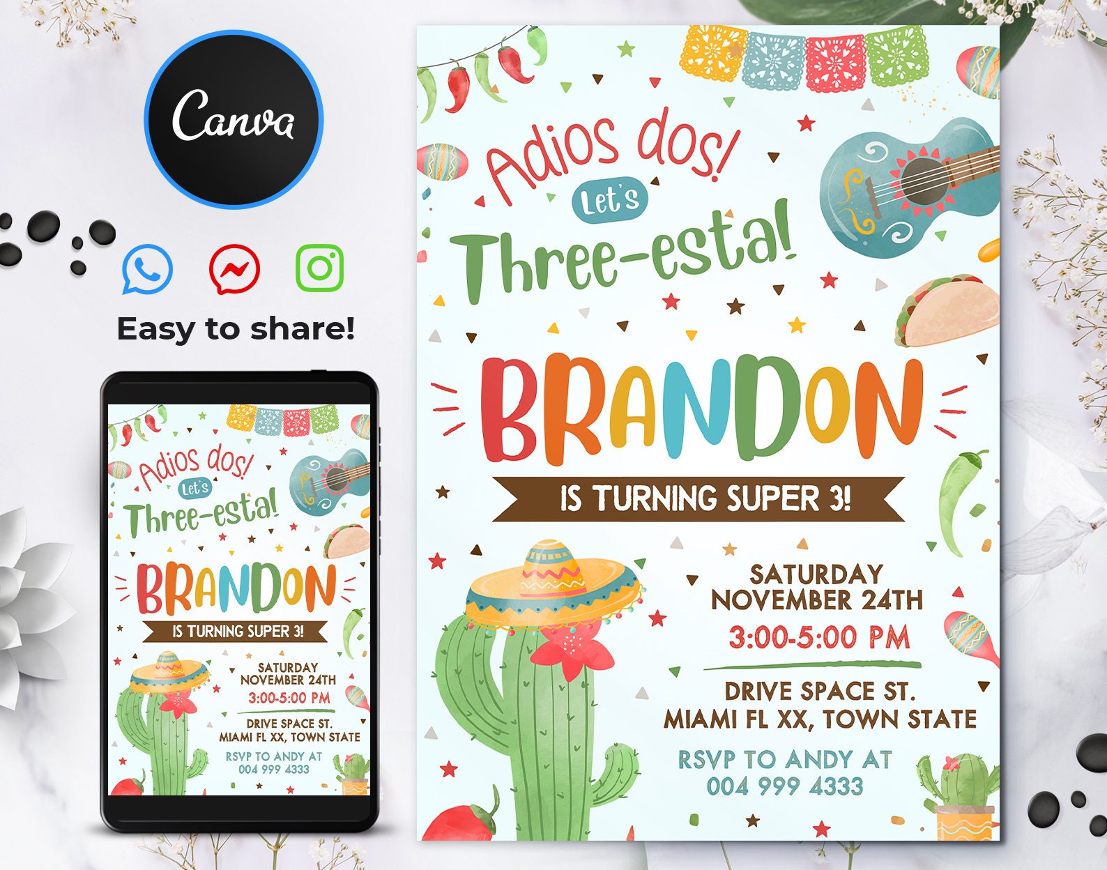 Editable Three-esta Birthday Invitation 3rd Birthday - Etsy