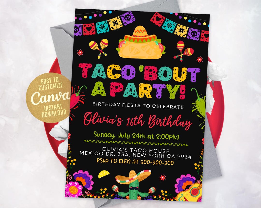 Taco Bout a Party Invitation, Fiesta Birthday Invitation, Mexican Party ...