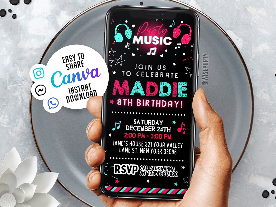 Editable Music Mobile Invitation Template | Mobile Birthday Invitation ...