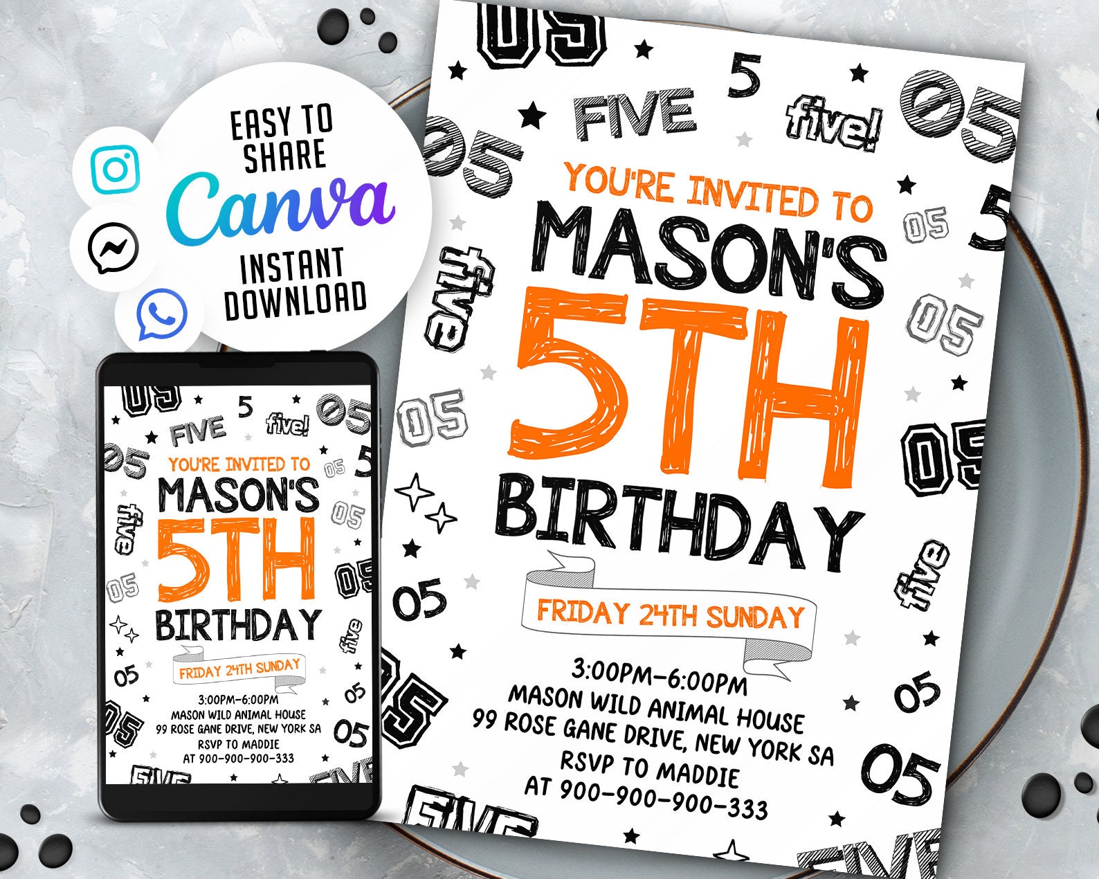 5th Boy Birthday Invitation Boy Birthday Invites Instant - Etsy