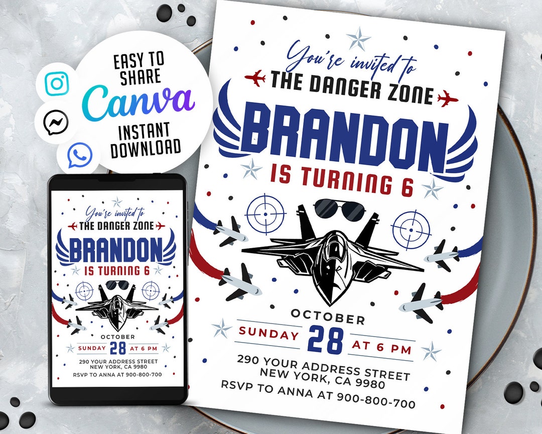 Editable Fighter Pilot Birthday Invitation Fighter Jet Pilot Invitation ...
