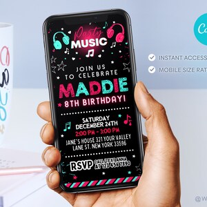 Editable Music Mobile Invitation Template | Mobile Birthday Invitation ...