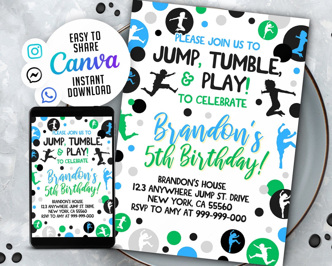 Gym Birthday Invitations, Gymnastic Invitation, Boy Gym Party ...