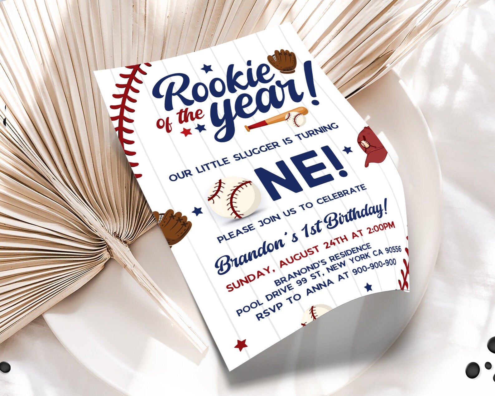 Baseball 1st Birthday Invitation, Rookie of the Year, Editable Canva ...