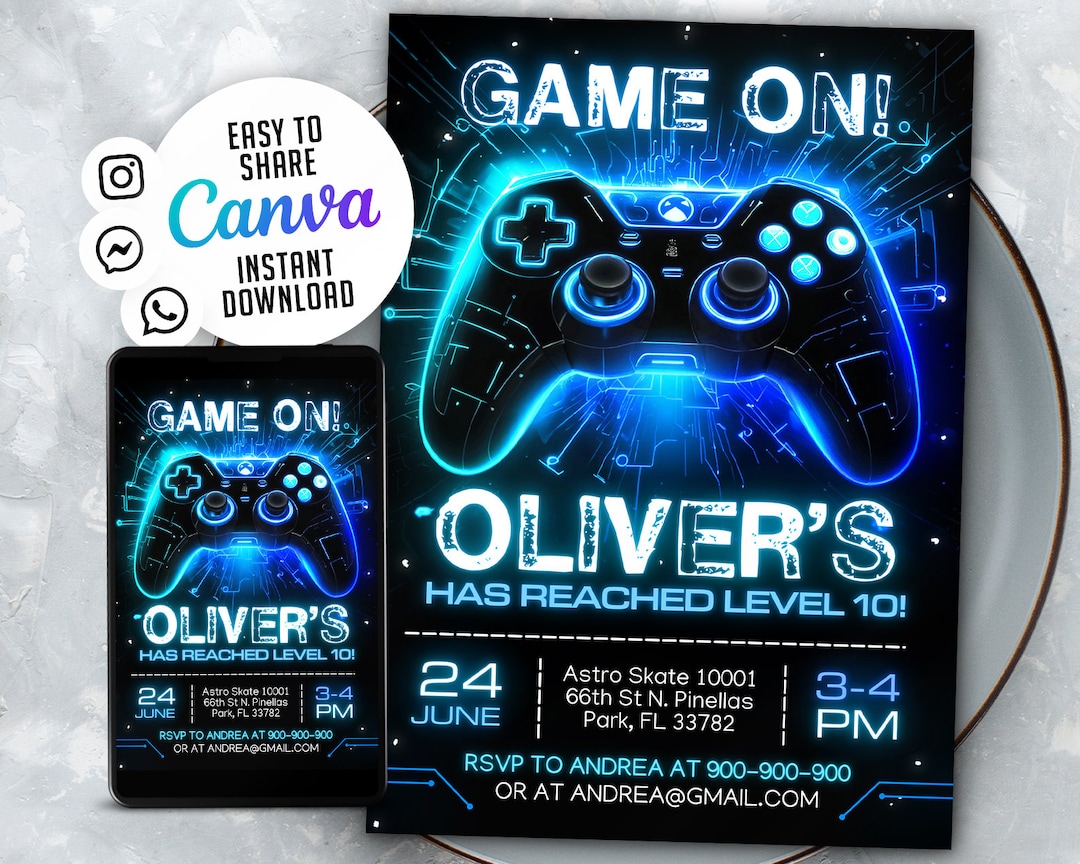 Editable Video Game Party Invitation, Level up Birthday Invite, Gamer ...