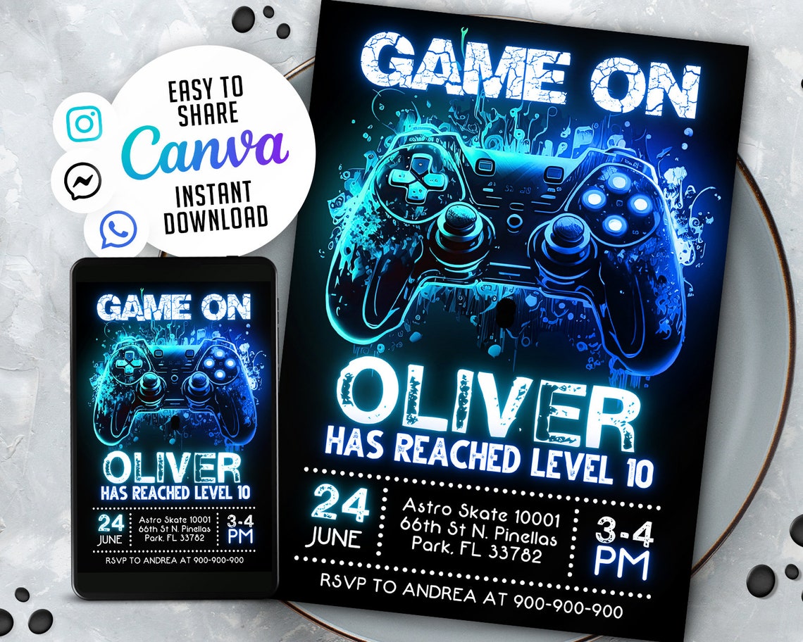 Video Game Birthday Invitation, Level Up, Gamer Boy, 5x7 (canva ...
