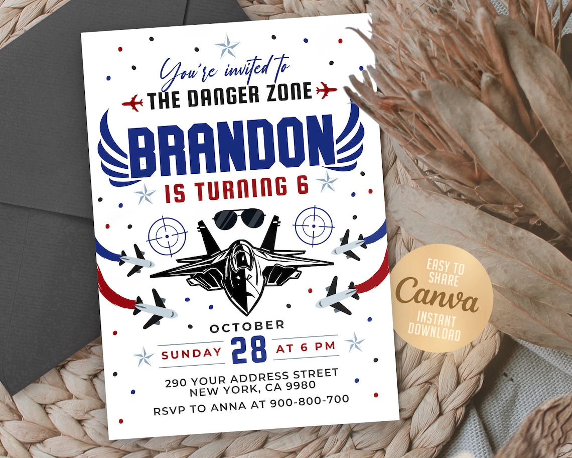 Fighter Pilot Birthday Invitation, Jet Plane Theme (digital Download ...