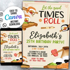 Sushi Birthday Party Invitation, Sushi Party Invites, Japanse, Chinese ...