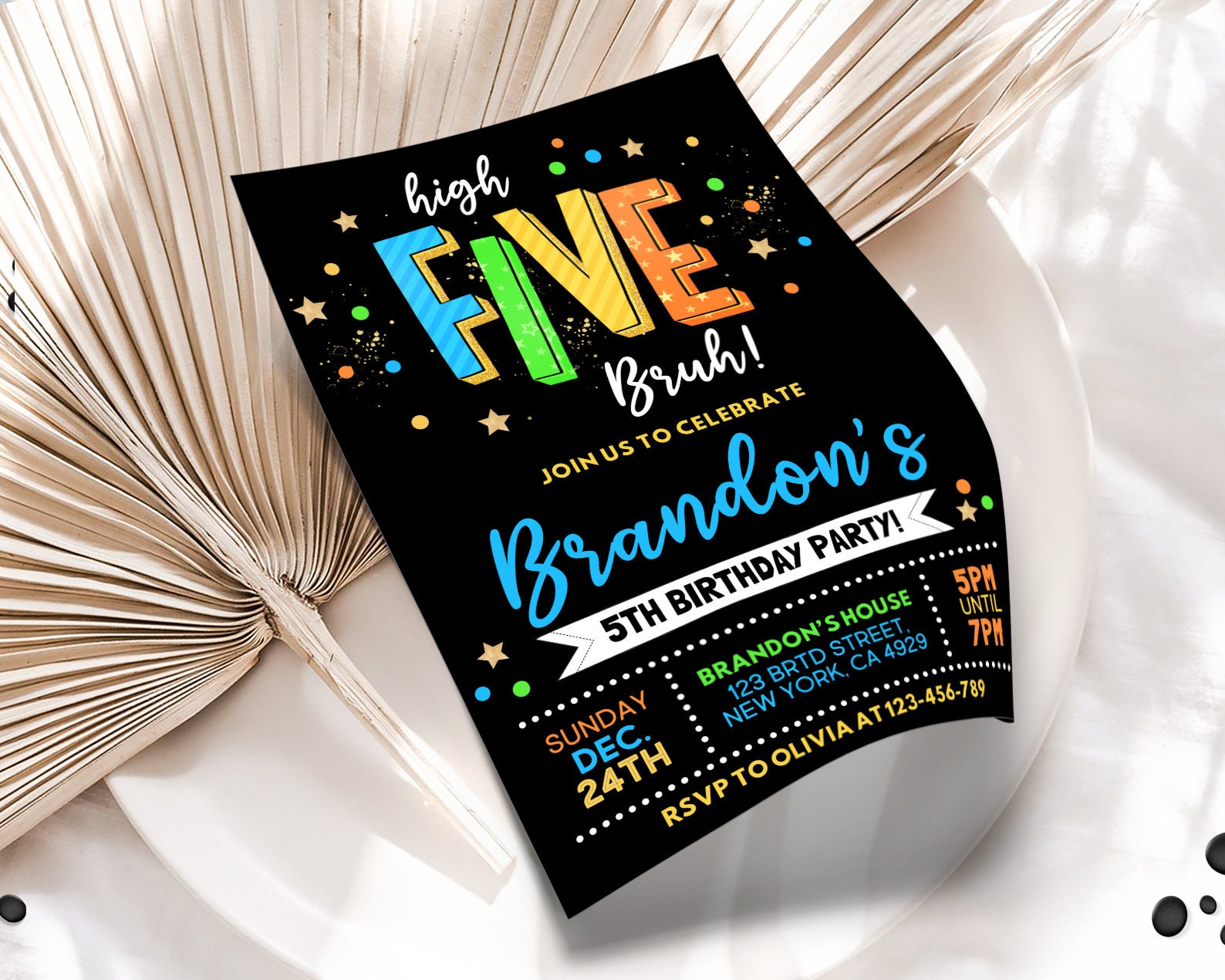High Five Bruh 5th Birthday Invitation, Boy, Canva Template (digital ...