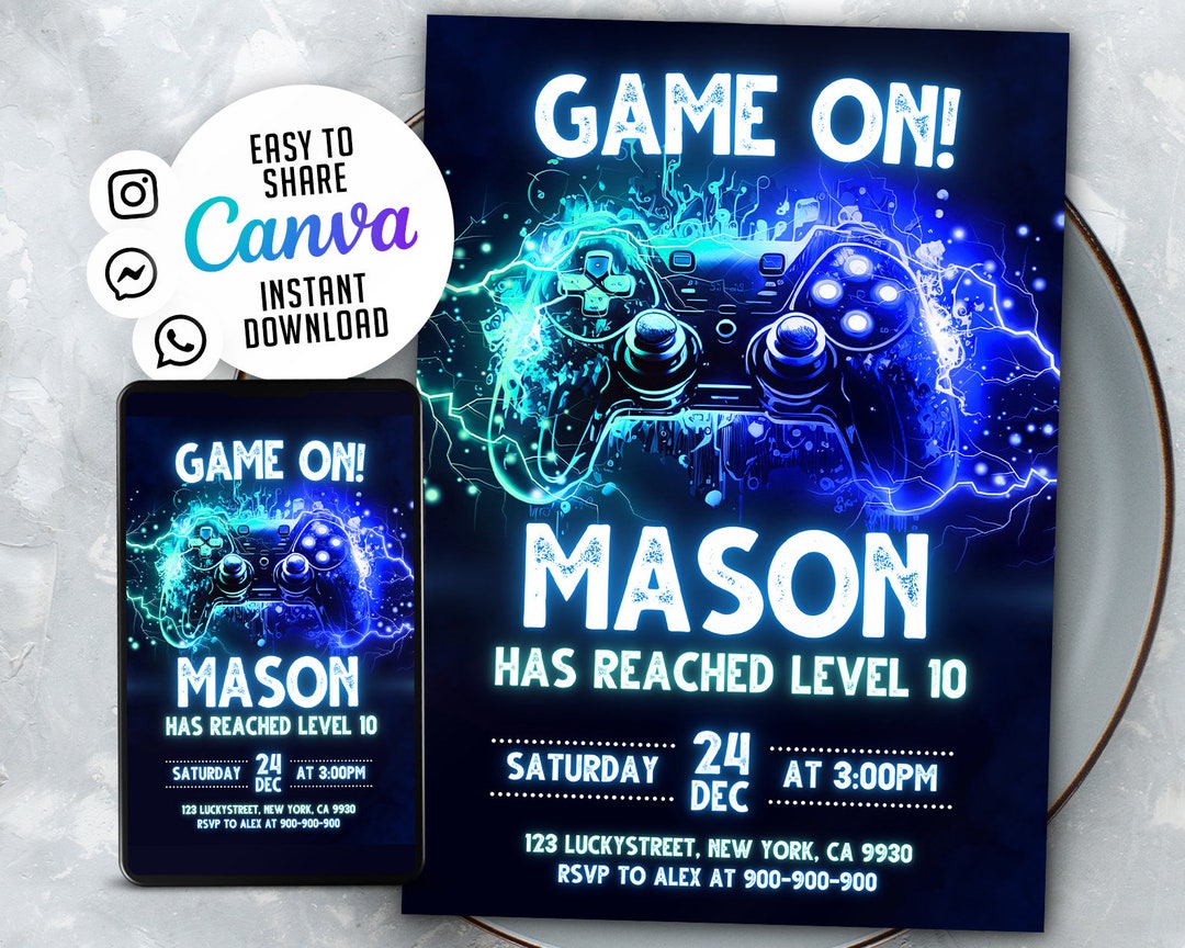 Editable Video Game Party Invitation, Level up Birthday Invite, Gamer ...