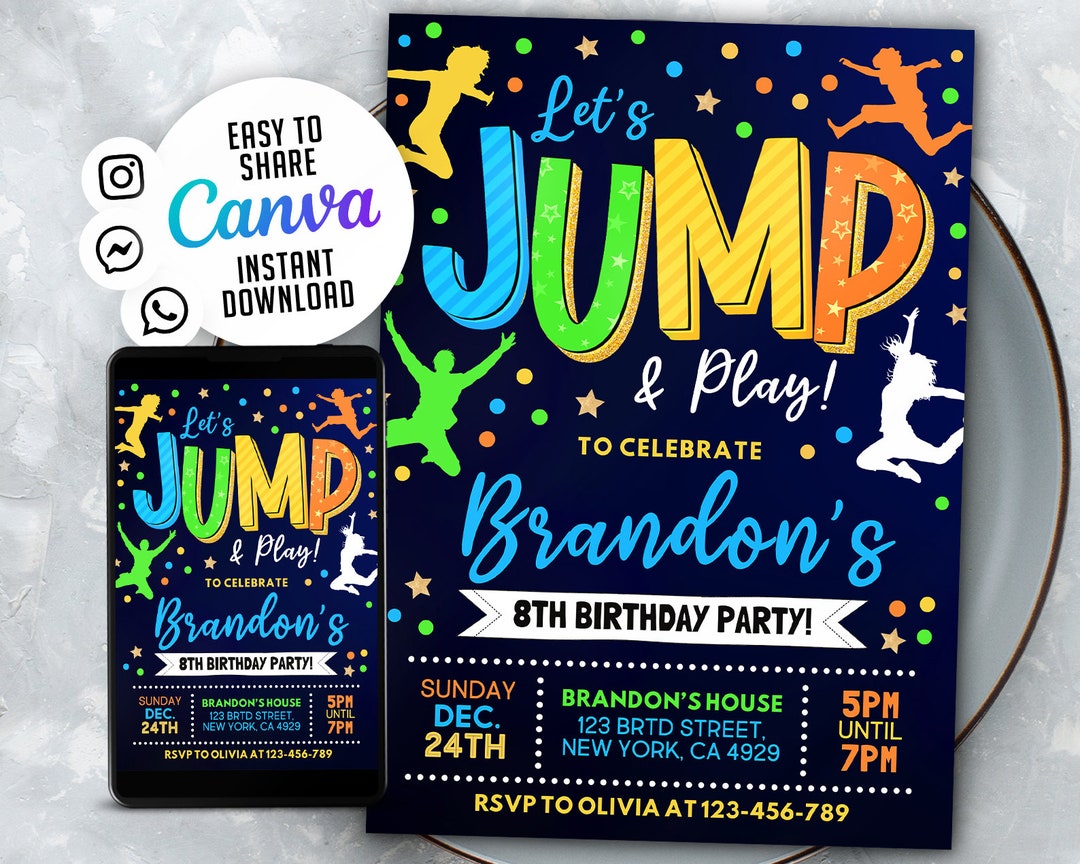 Editable Jump Birthday Party Invitation Tie Dye Jump Birthday Party ...