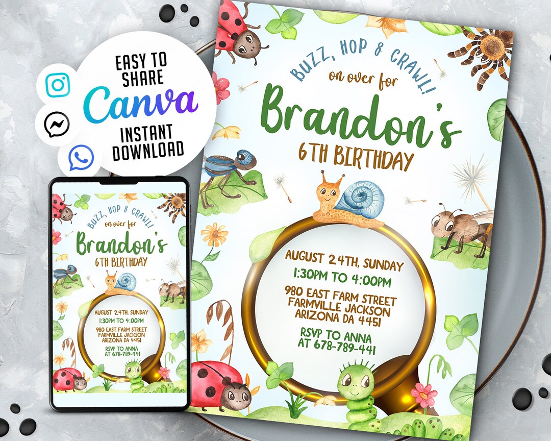 Insect Birthday Invitation, Outdoor Invite Template, Buzz Hop Crawl ...