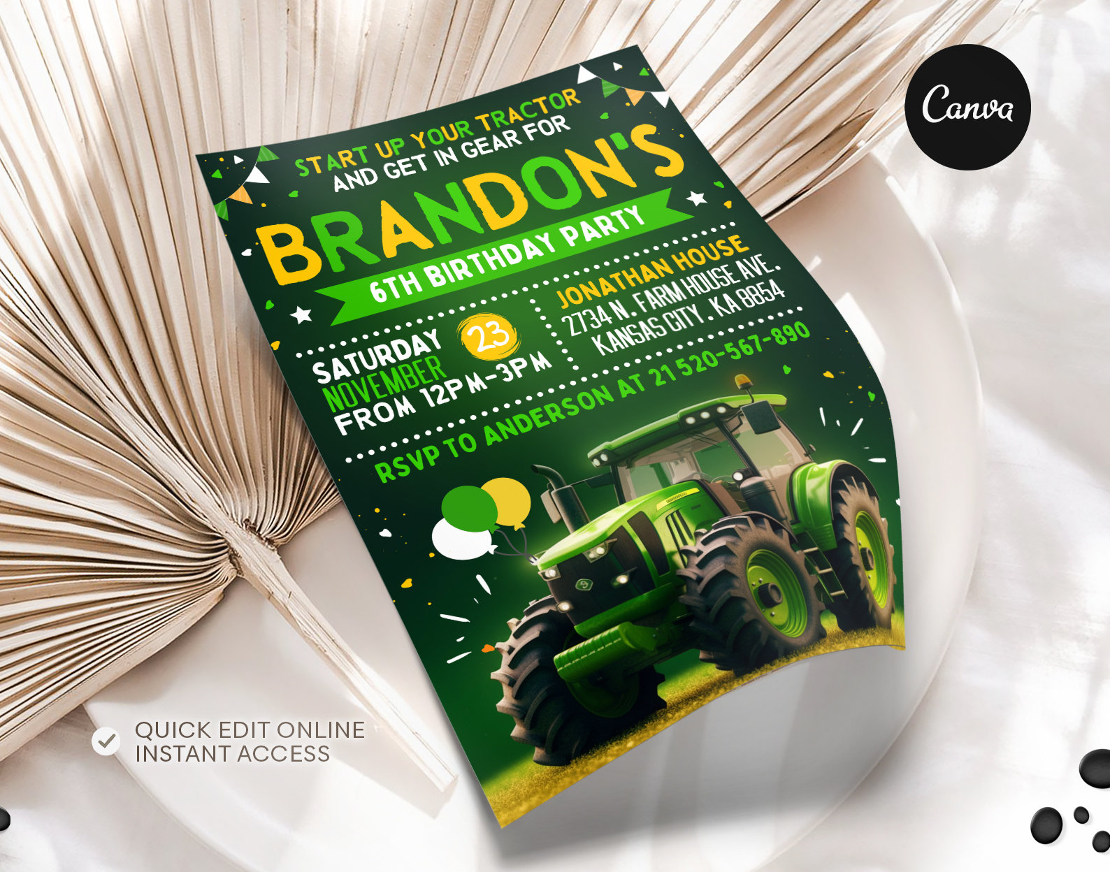 Editable Tractor Birthday Invitation Tractor Invitation 5x7 - Etsy