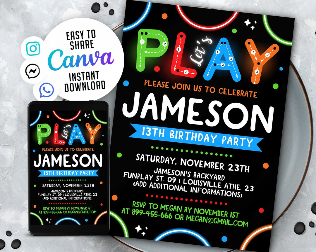 Boy Play Birthday Invitation, Playground Invitation, Gaming Invitation ...
