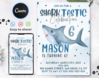 Shark Invitation, Shark Invites, Instant Download Shark Invitations ...