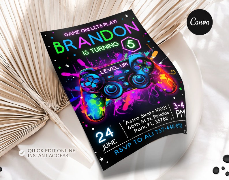 Editable Gaming Birthday Invitation Gamer Invitation 5x7 - Etsy