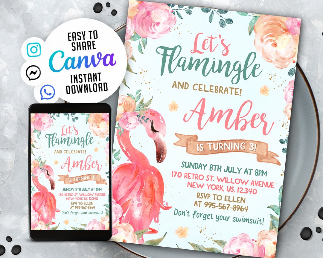 Flamingo Birthday Party Invitation Flamingo Theme Party - Etsy