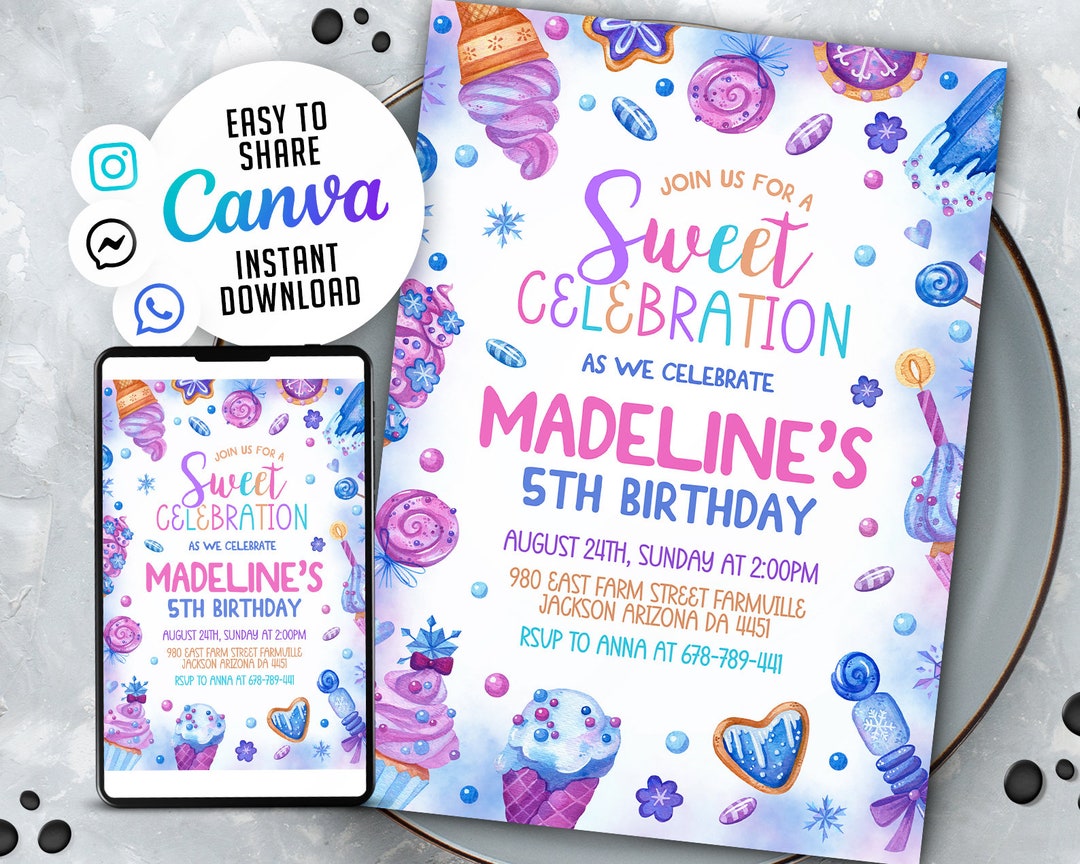 Sweets Candy Invitation, Sweet Candy Birthday Invitation, Sweet ...