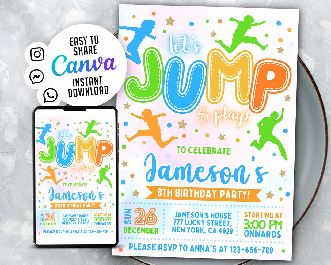 Editable Jump Birthday Party Invitation Tie Dye Jump Birthday Party ...