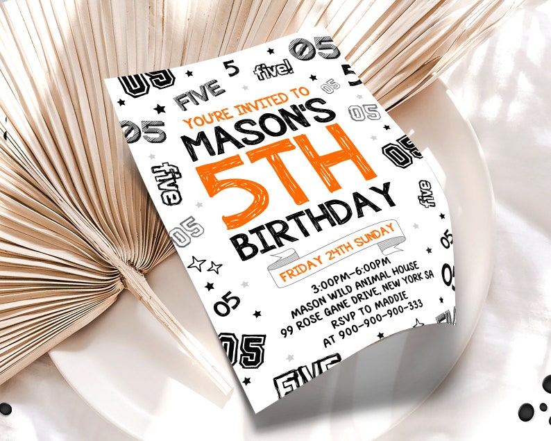 5th Boy Birthday Invitation Boy Birthday Invites Instant - Etsy