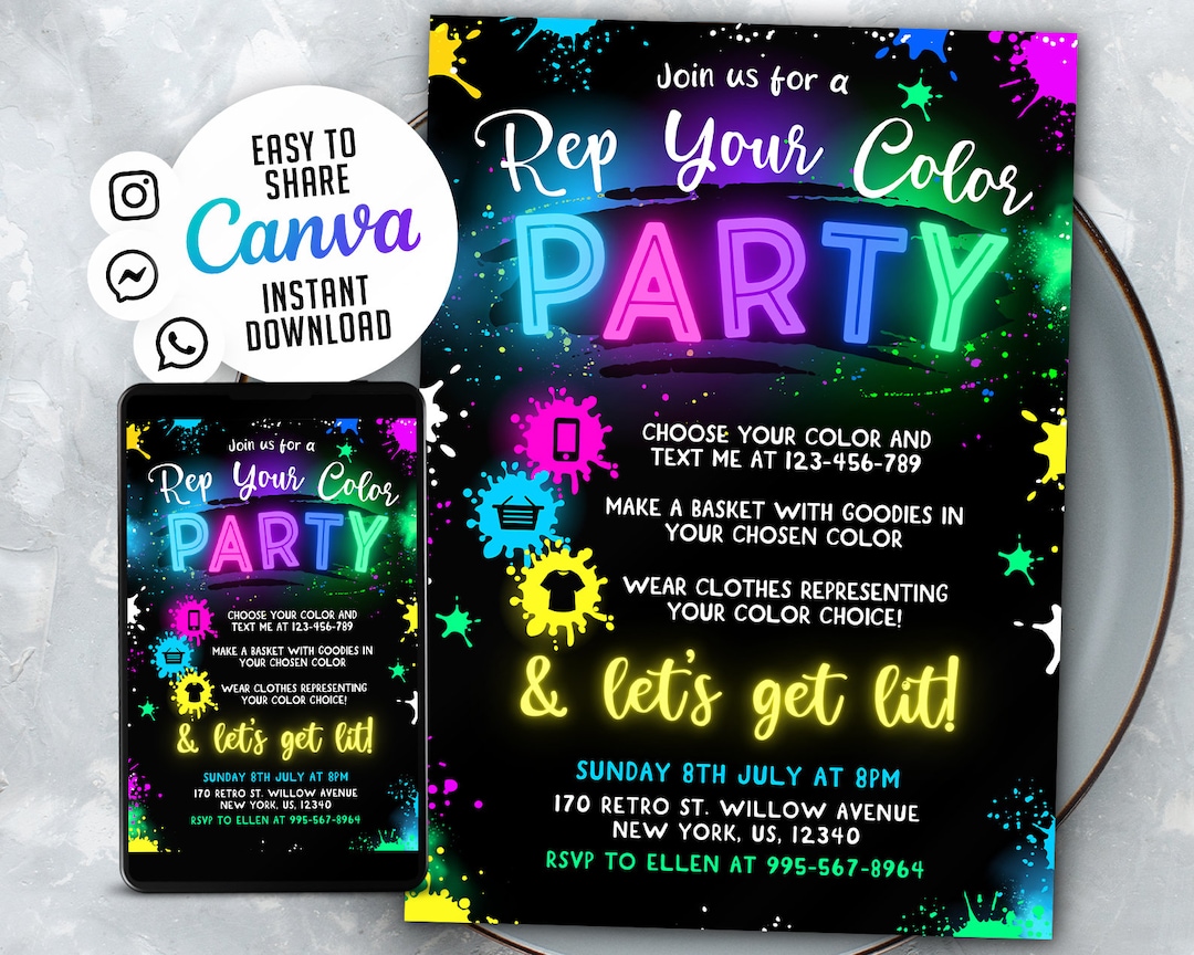 Color Party Invitation, Rep Your Color Party, Colour Splash Party ...