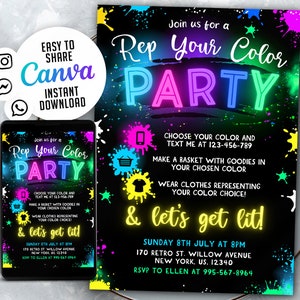 Color Party Invitation, Rep Your Color Party, Colour Splash Party ...