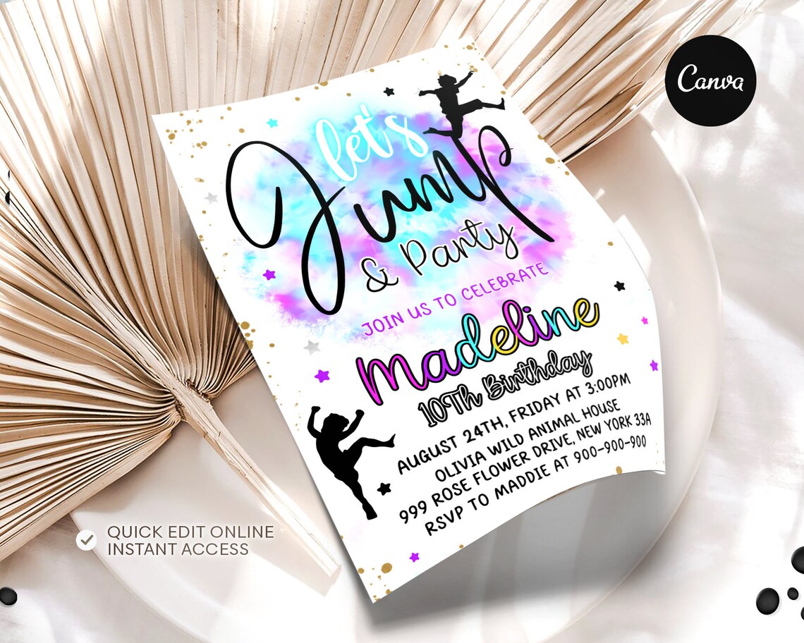 Editable Jump Birthday Party Invitation Tie Dye Jump Birthday - Etsy