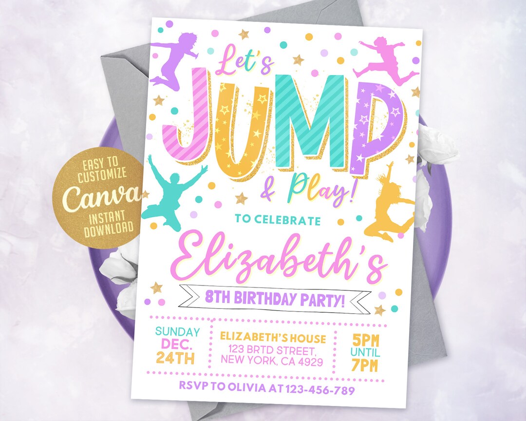 Editable Jump Birthday Party Invitation Tie Dye Jump Birthday Party ...