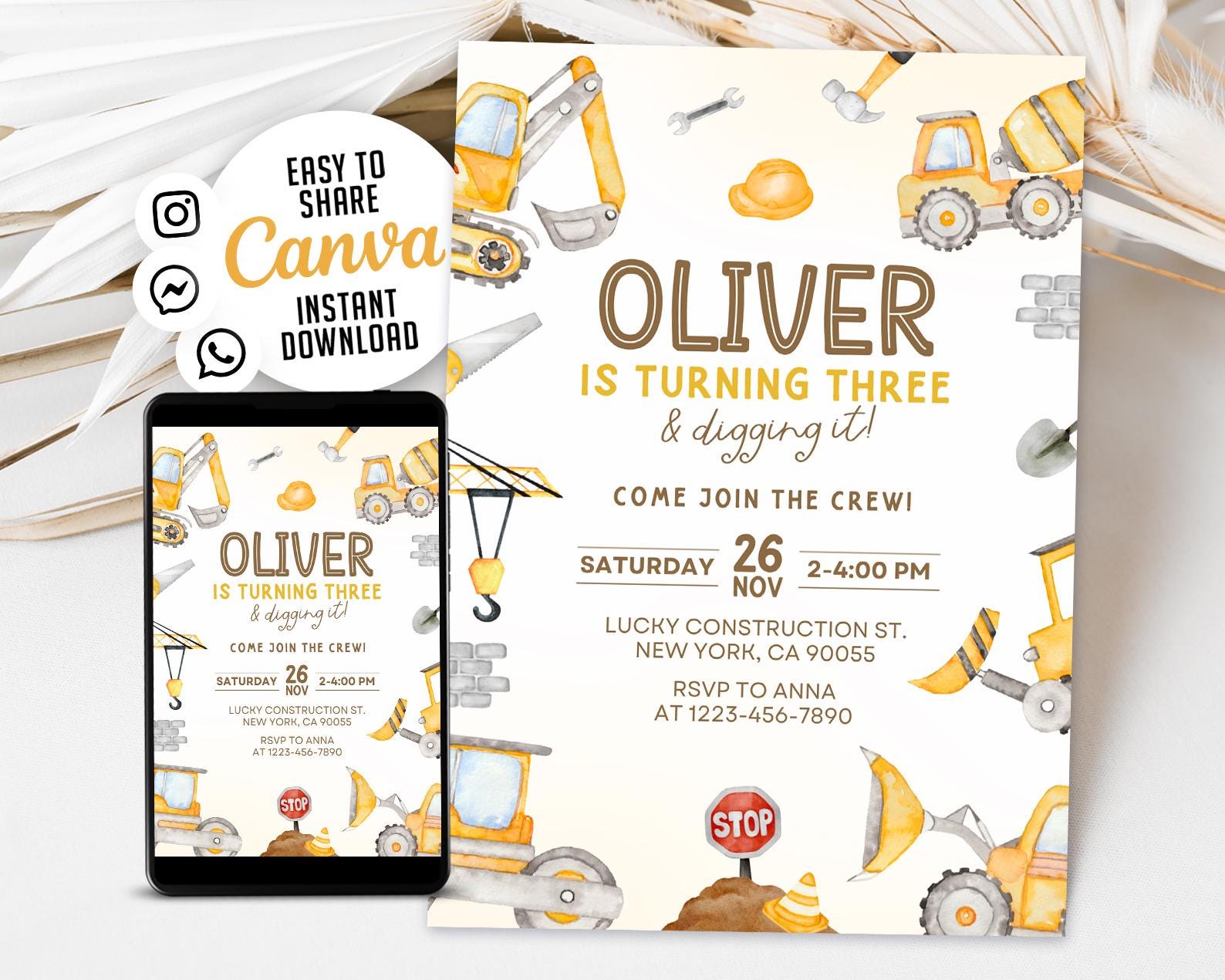 Construction Birthday Invitation, Editable Construction Invitation ...