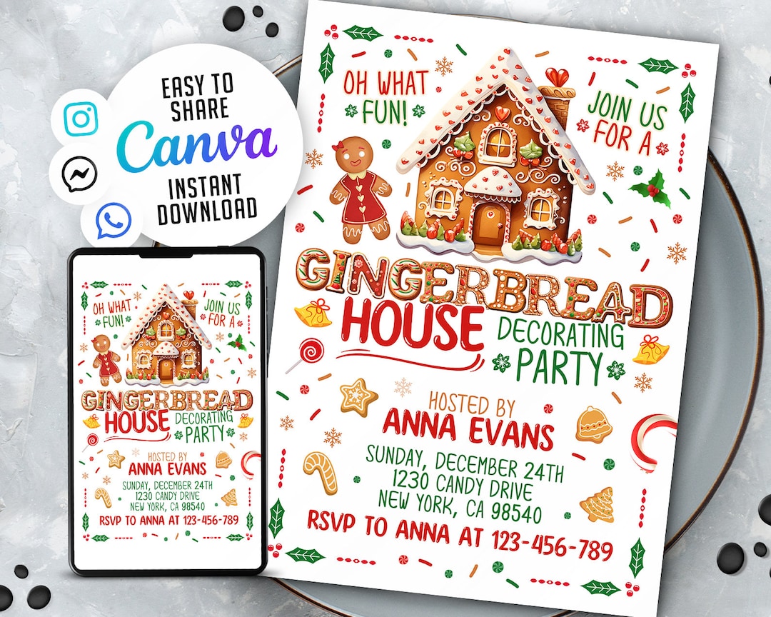 Gingerbread House Decorating Party Invitation, Holiday Party, Christmas ...