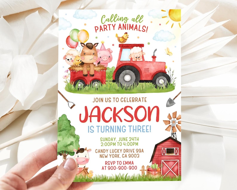 Farm Birthday Invitation, Farm Animals Party Invites, Barnyard Animals ...