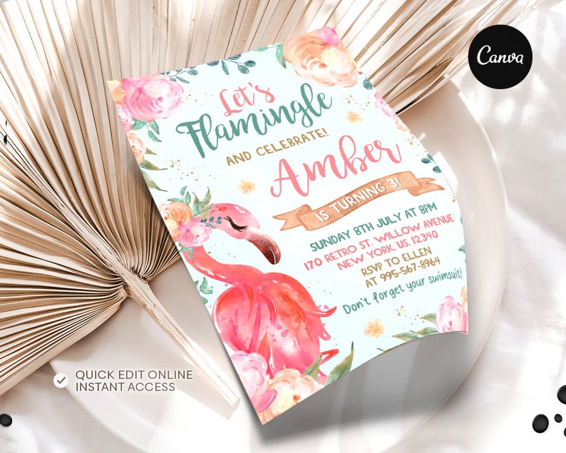 Flamingo Birthday Party Invitation Flamingo Theme Party - Etsy