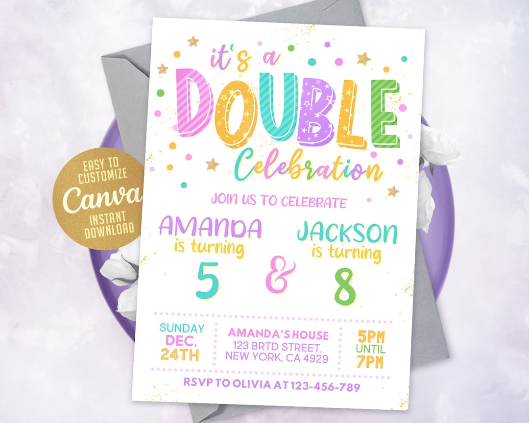 Double Birthday Invitation, Joint Birthday Invitation, Siblings ...
