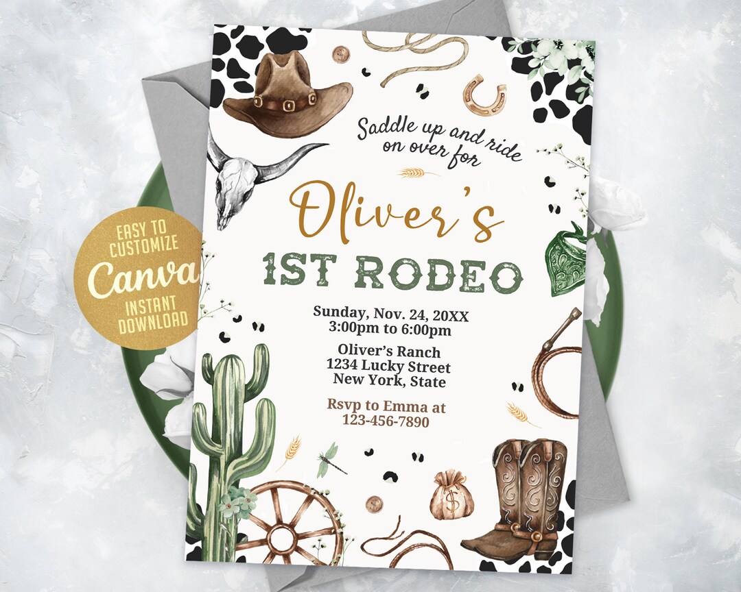 First Rodeo Invitation Template, Wild West Birthday Invite, Boy Cowboy ...