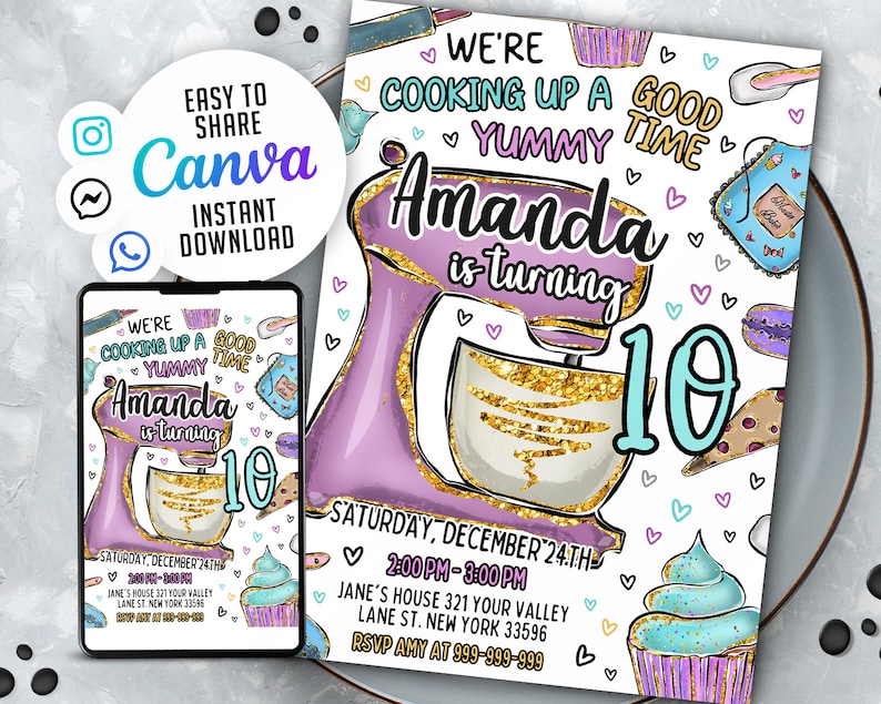 Editable Baking Birthday Party Invitation Baking Party - Etsy
