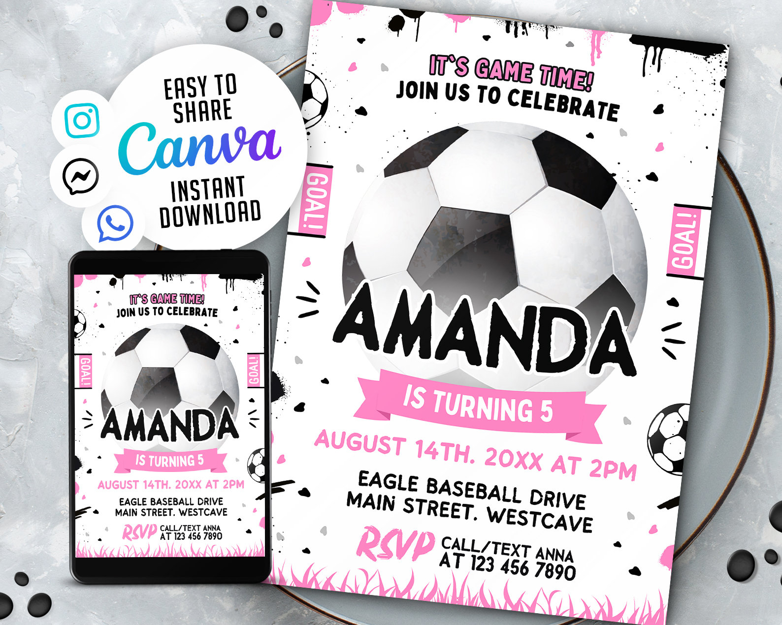 Invitación de cumpleaños de fútbol para niñas, invitación de fútbol ...