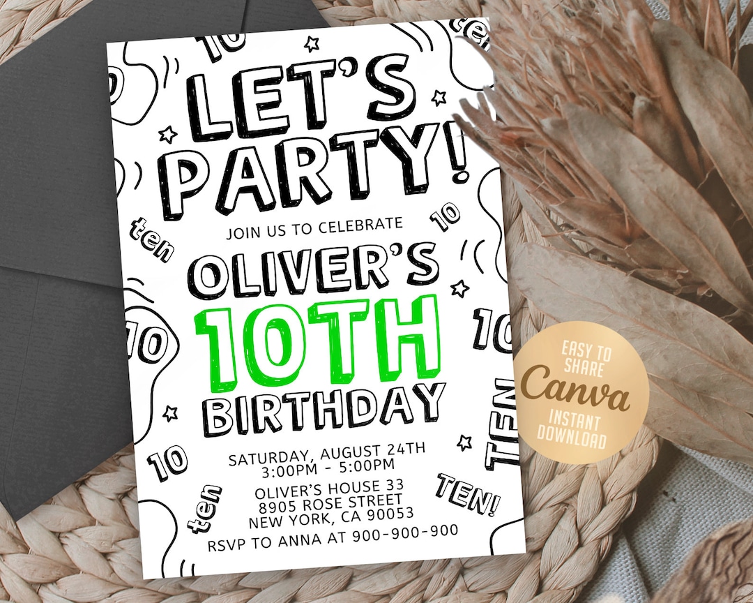 10TH Boy Birthday Invitation, Boy Birthday Invites, Instant Download ...