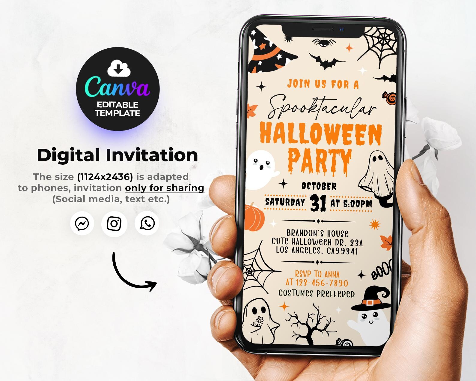Digital Halloween Party Invitation, Electronic Phone Text Halloween ...