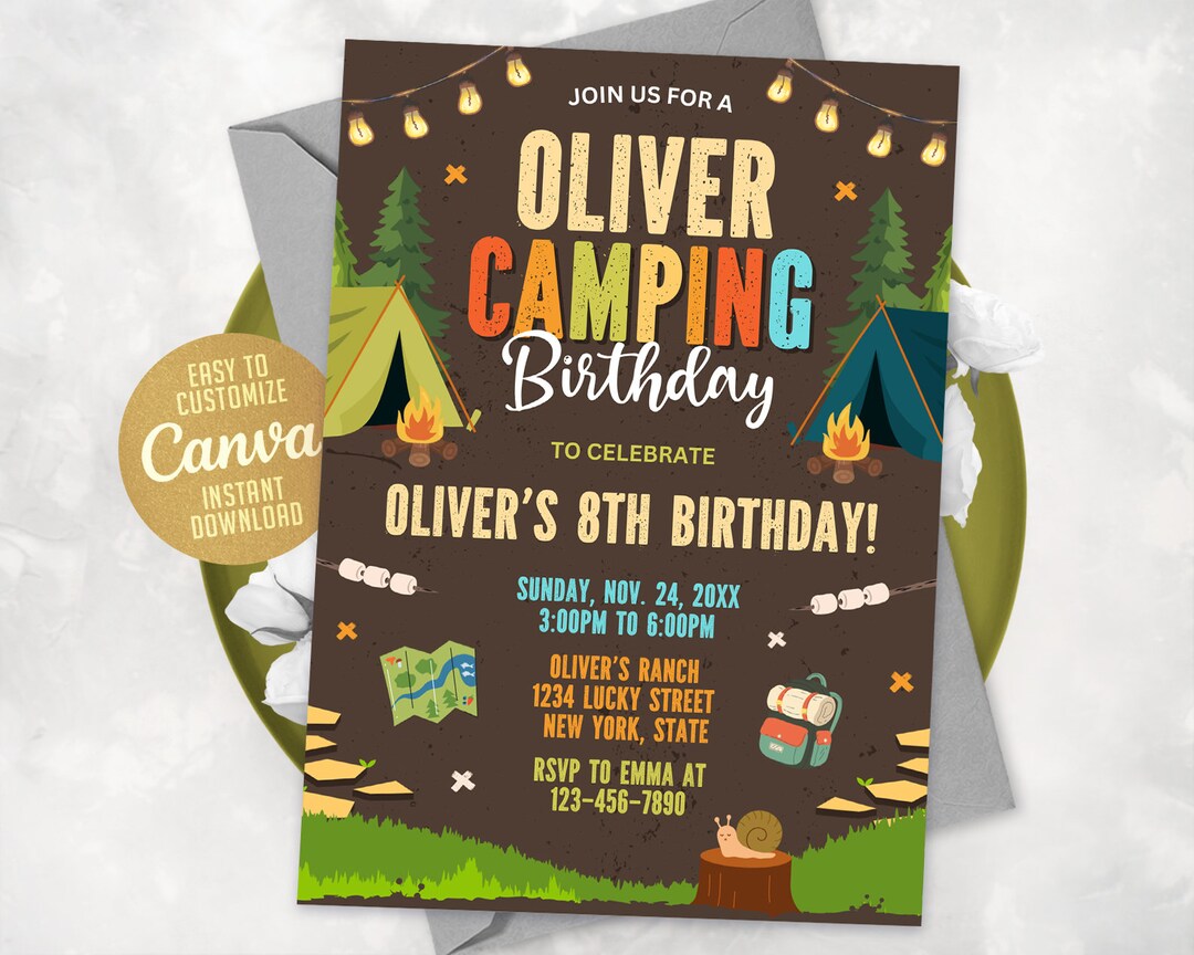 Camping Birthday Invitation, Camping Party Invite, Boy Campout, Smores ...