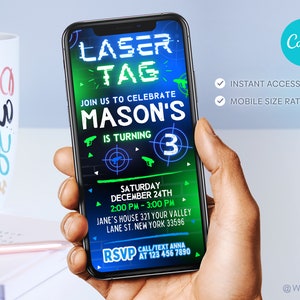 Editable Laser Tag Birthday Invitation | Mobile Evite (digital Download ...