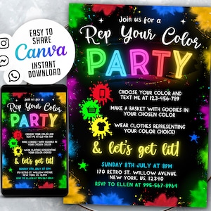 Color Party Invitation, Rep Your Color Party, Colour Splash Party ...